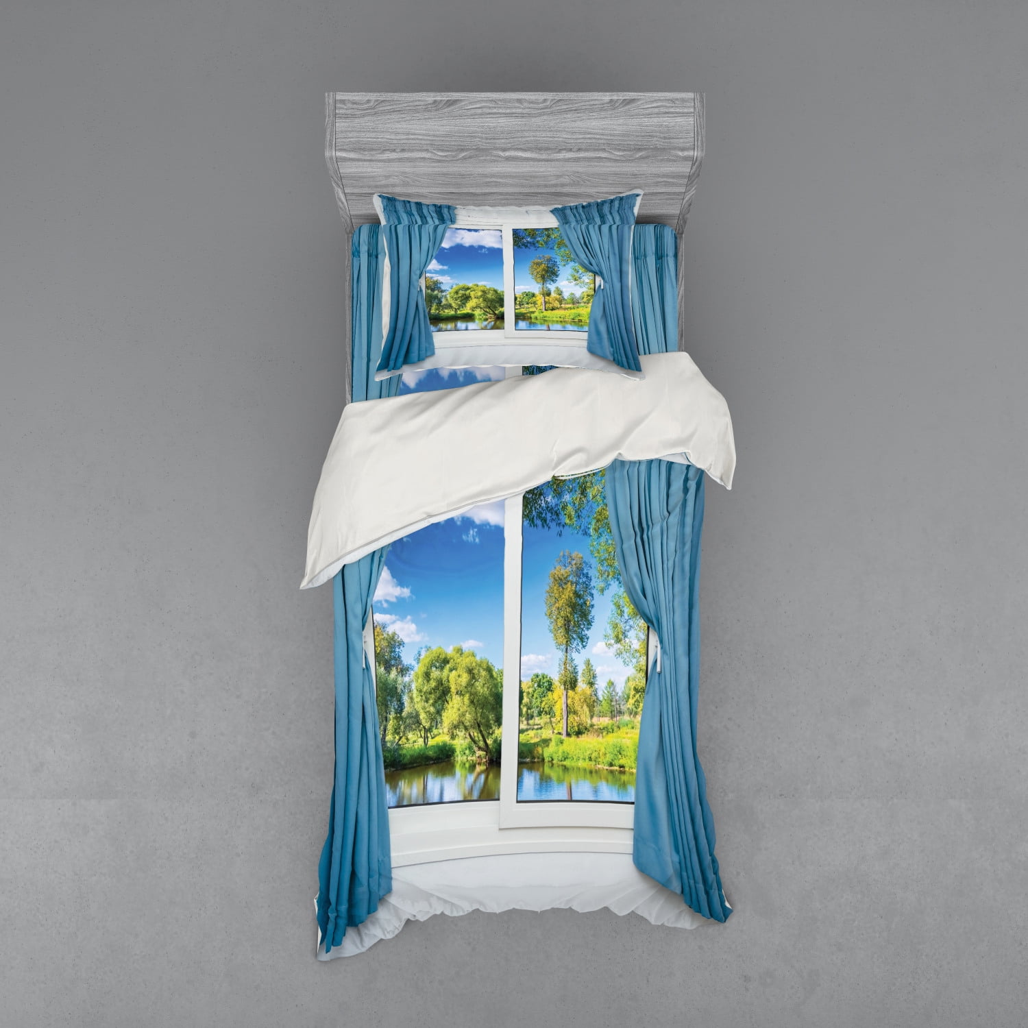 Ambesonne Summer Bedding Set 3 Pcs, Rural Lake River View, Twin, Slate ...