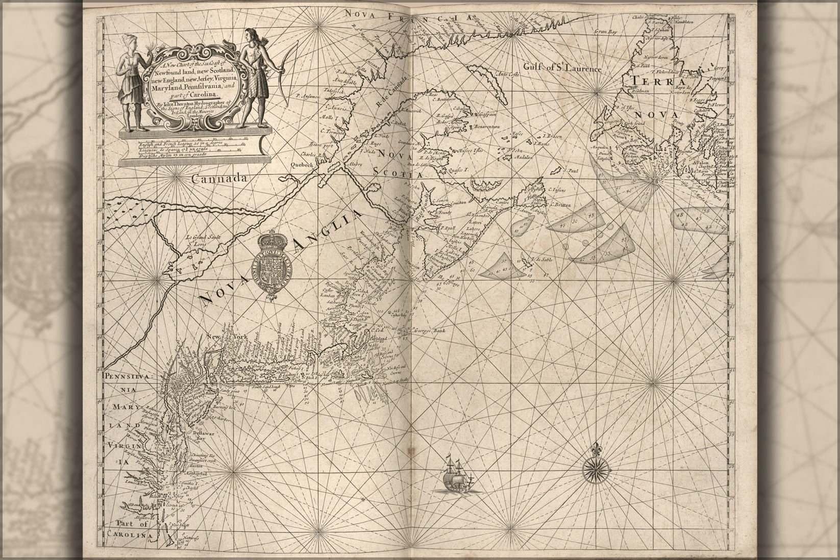 24"x36" Gallery Poster, map Newfoundland new Scotland New England 1700 ...