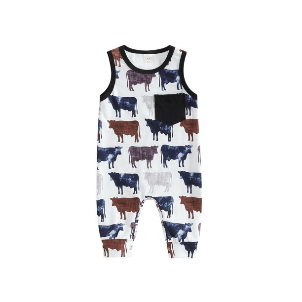 Wassery Western Baby Boy Summer Romper 3 6 12 18 Months Infant Cow Print Footless Jumpsuit ...