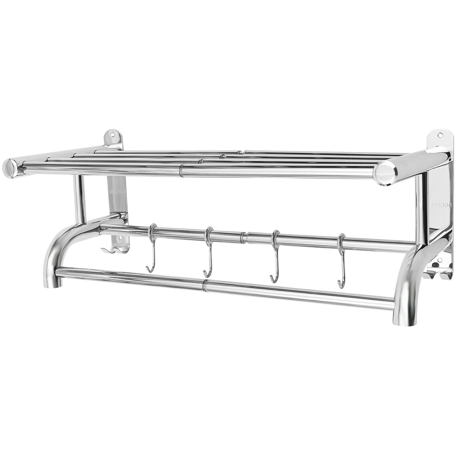 Retractable Towel Rack, Wall Mounted Storage Shelf with Hooks, Towel ...