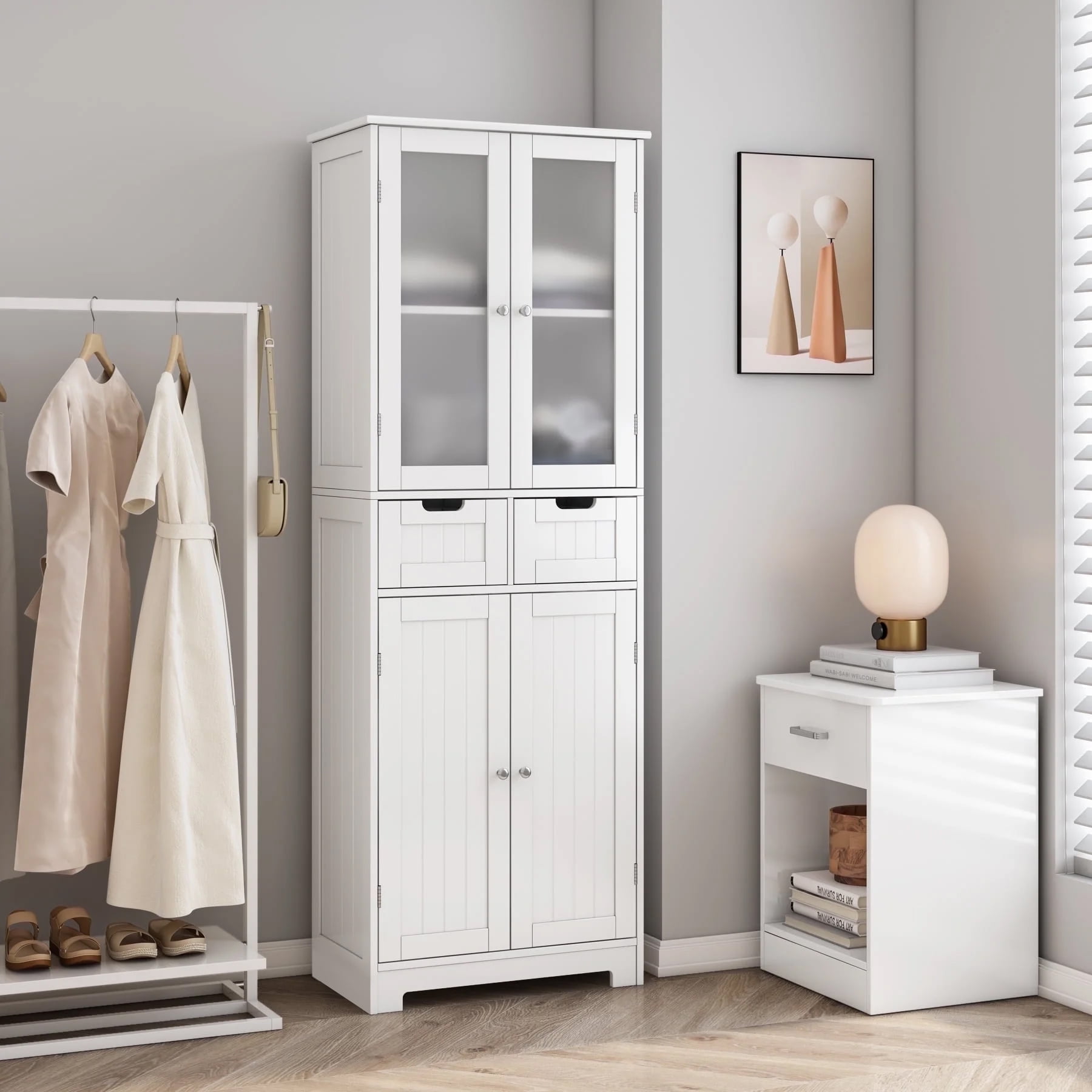 Click here for Homfa 4 Doors Bathroom Cabinet  3-Tier Wood Tall L... prices