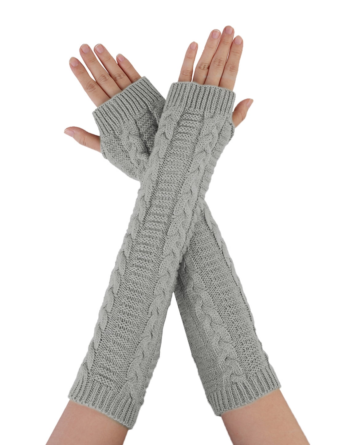 Allegra K Women's Fingerless Thumbhole Elbow Length Arm Knitted Gloves ...