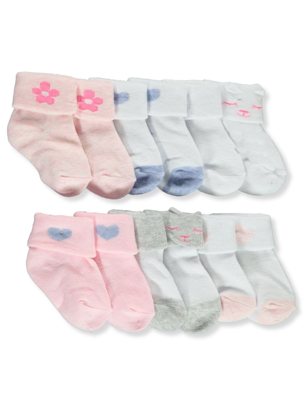 Koalababy Baby Girls' 6-Pack Cuffed Socks - pink/white, 6 - 12 months ...