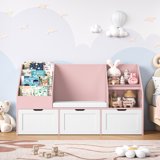 Homfa Kids Bookshelf with Reading Nook & 3 Movable Drawers, 2 Cube ...