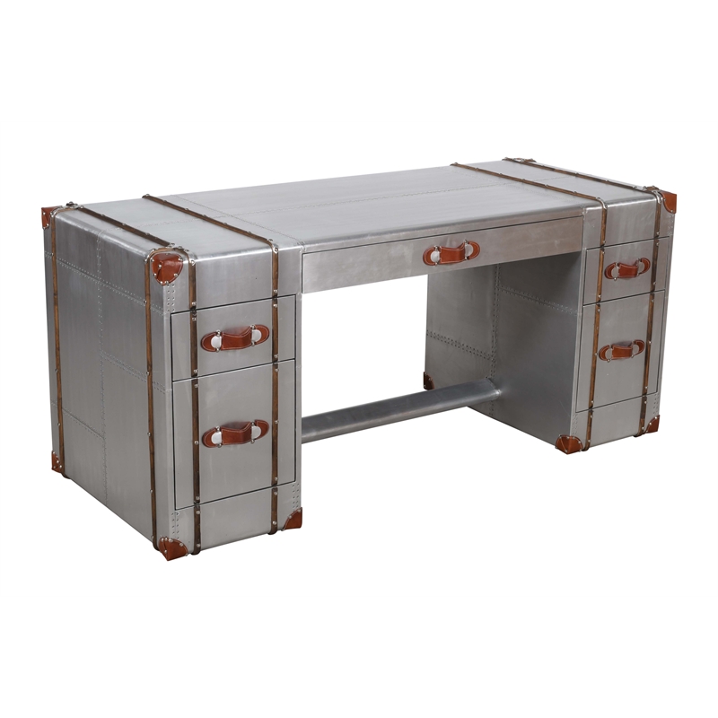 Pilot Executive Desk with Silver Aluminum Cladding and Leather Accents ...