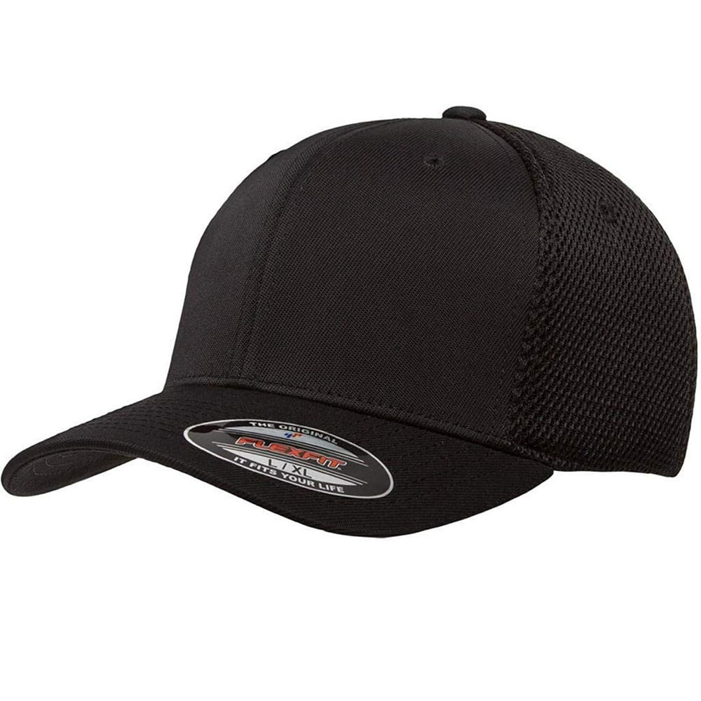 L2kcommerce L2k Mens Plain Baseball Cap Fitted Air Mesh Flex Fit Curved Visor Hat Black Sm