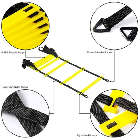 Speed Agility Ladder Training Set -12 Rung Agility Ladder,5 Cones,4 Steel Stakes & 2 Carrying ...