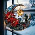 Poinsettia & Holly Crescent Moon ACRYLIC Suncatcher – Red Christmas ...