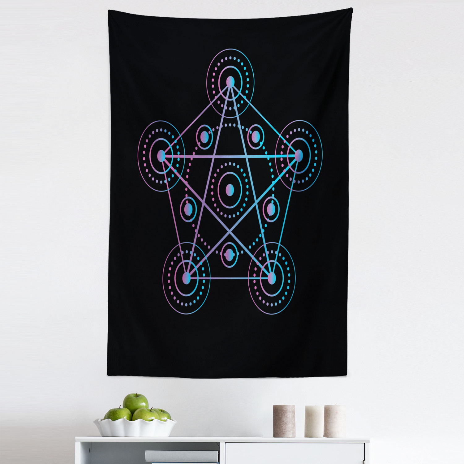 Pentacle Tapestry, Line Art Style Gradient Colorful Elements of ...
