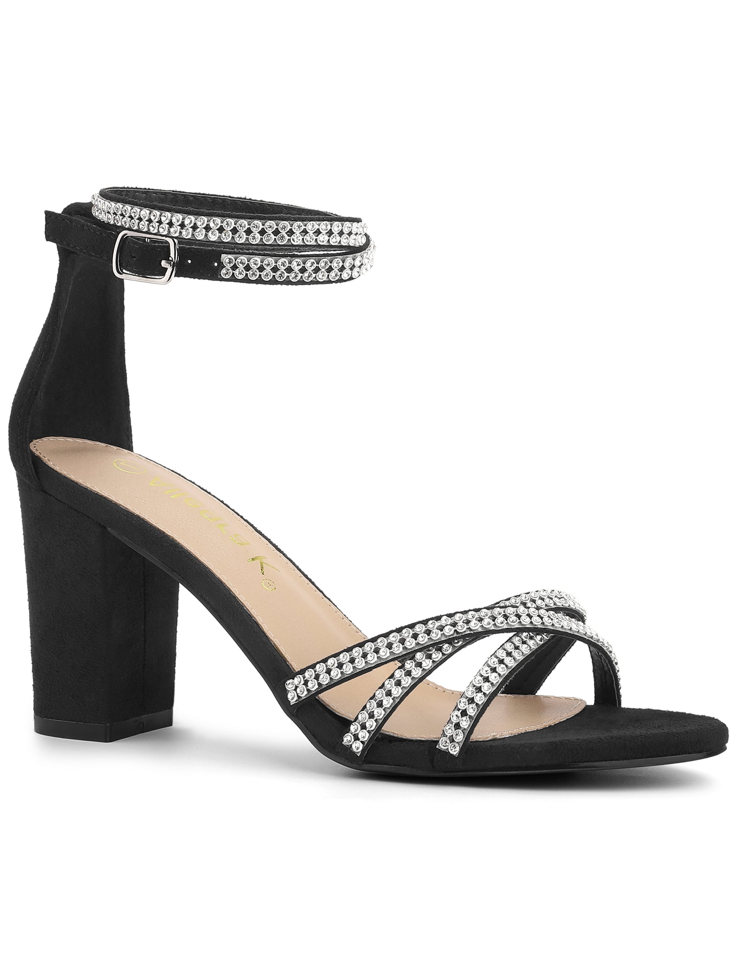 Allegra K Womens Rhinestone Ankle Strap Chunky Heels Sandals Walmart