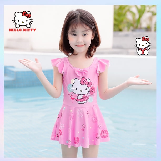 Hello Kitty Girl Swimsuit Anime Sanrios Kawaii Cute Swimwear Dress Kids ...