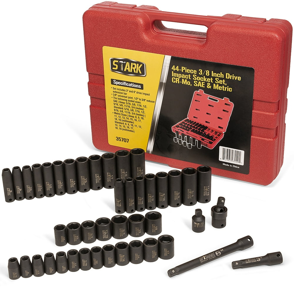 Stark USA 44Pc 3/8" Combo Impact Socket Set Deep & Standard Metric SAE ...