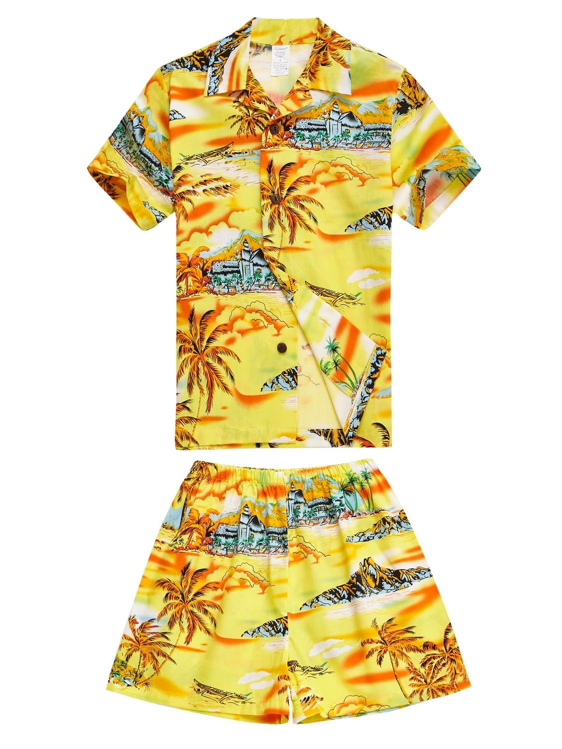 Boy Hawaiian Aloha Luau Shirt and Shorts 2 Piece Cabana Set in Yellow ...