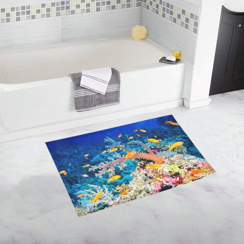 CADecor Underwater coral reef fish shoal landscape Non-Slip Bath Rug ...