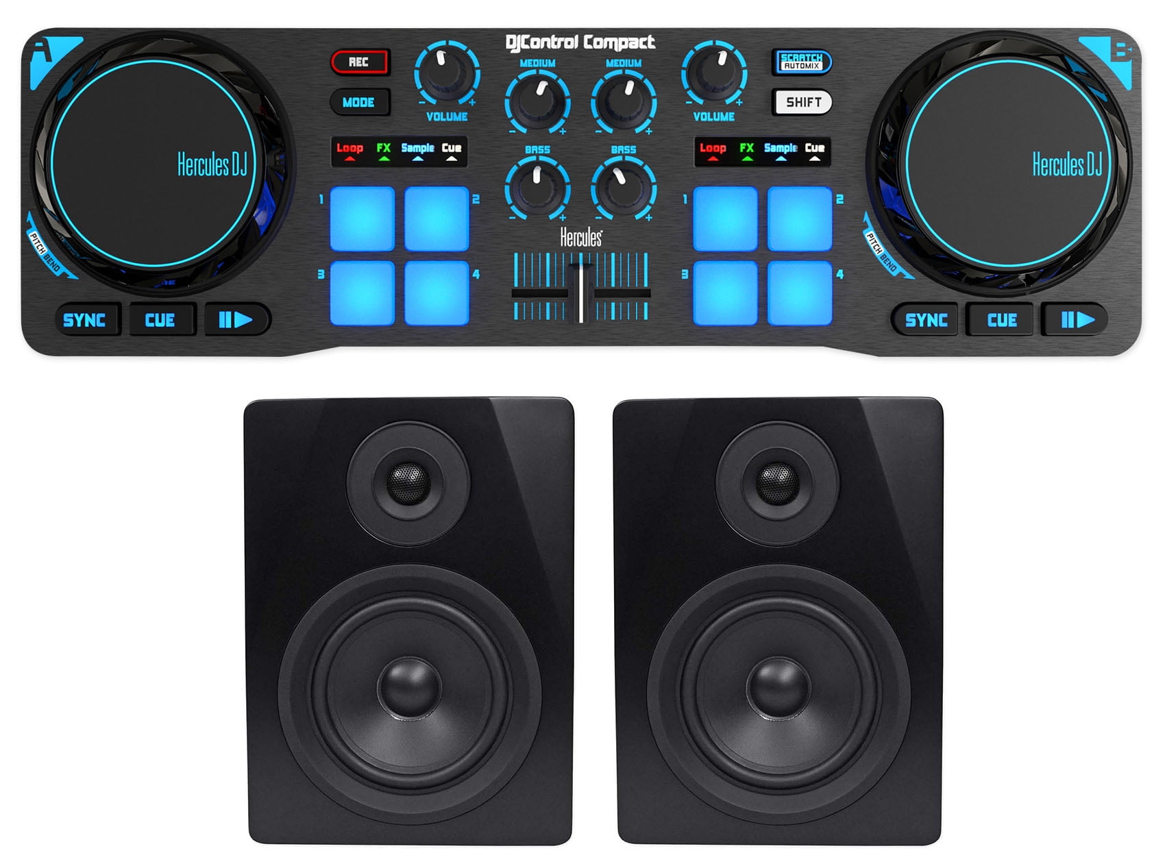 Hercules DJControl Compact USB 2-Deck DJ Controller Mixer+5.25" Monitor ...