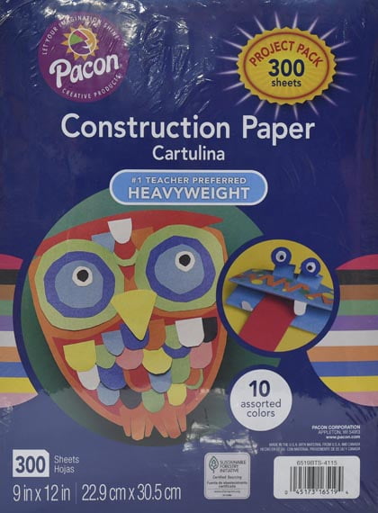 Pacon Construction Paper, 10 Assorted Colors, 9" x 12", 300 Sheets ...