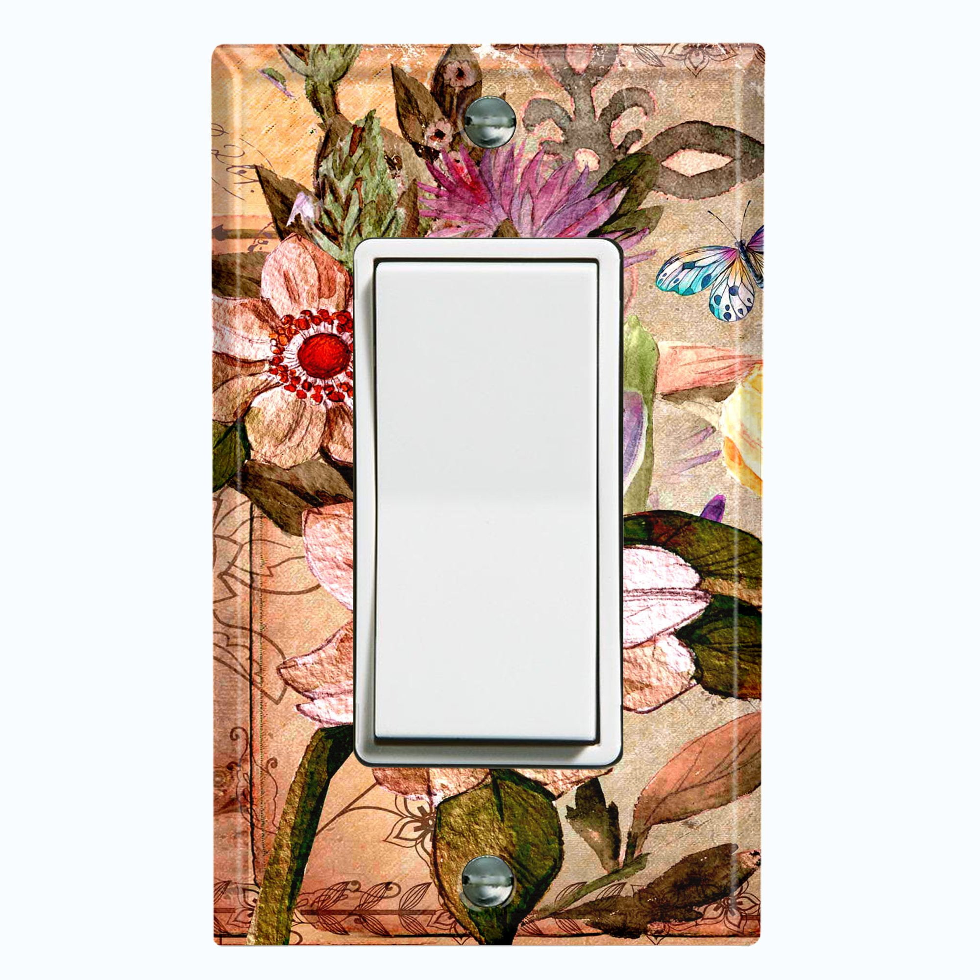 Metal Light Switch Plate Cover Antique Floral Butterfly Stamp Damask ...