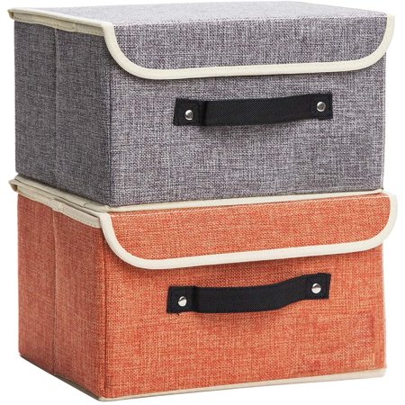 Small Storage Boxes with Lids 2 Pack Linen Collapsible Cube Storage ...