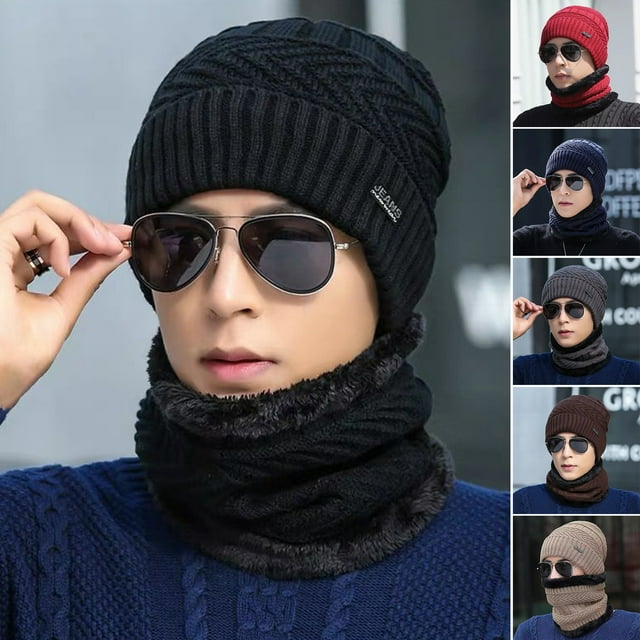 2Pcs/Set Winter Beanie Hat Scarf Touchscreen Gloves Set for Men and ...