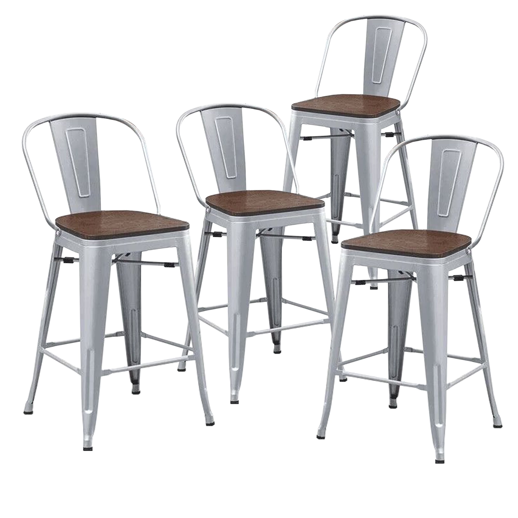 Andeworld Metal Bar Stools Set of 4 Counter Height Stools with Backs ...
