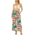 Allegra K Women's Boho Floral High Waist Drawstring Tropical Wide Leg ...