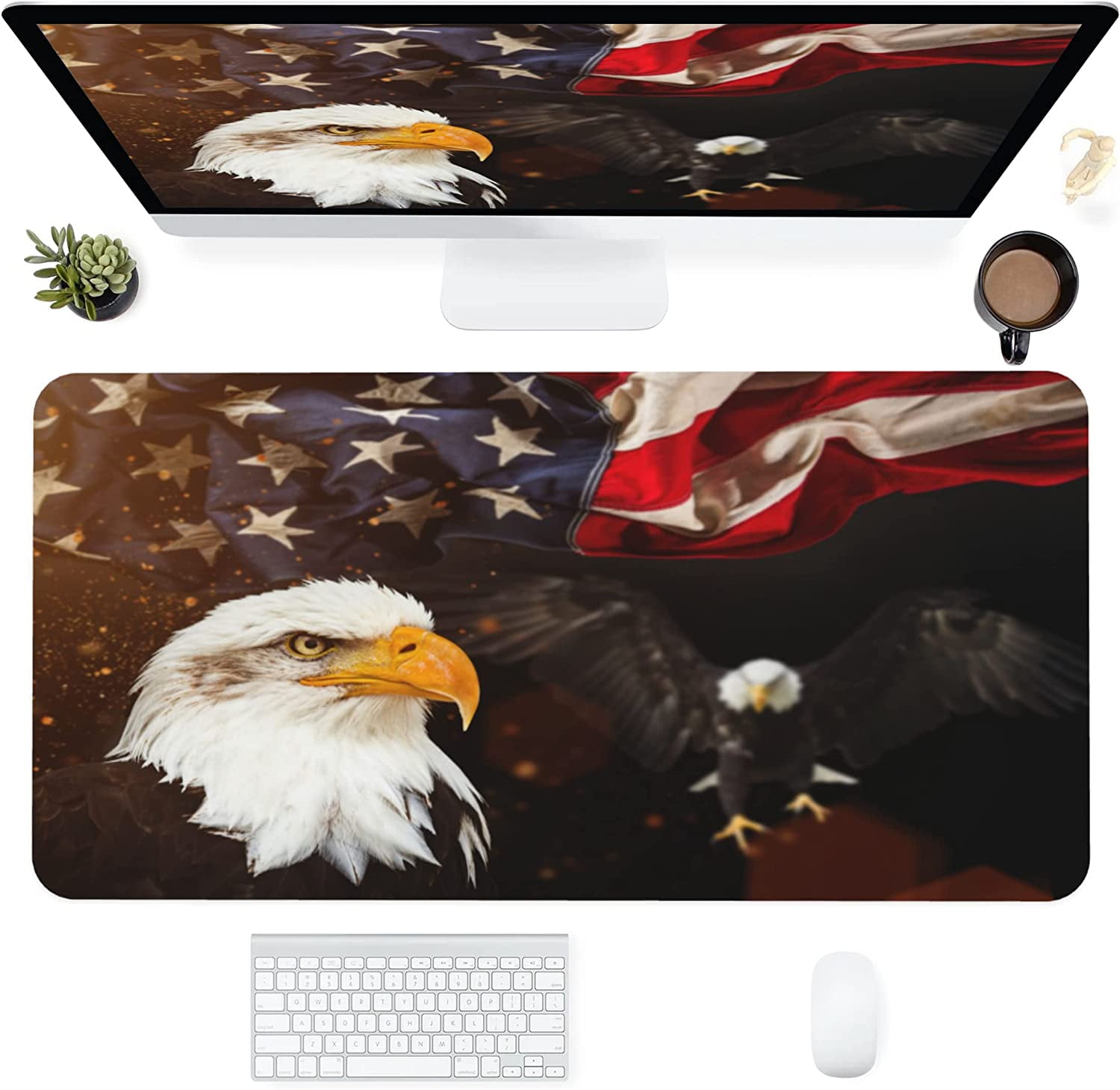 Desk Mat,American Flag Eagle Extended Gaming Mouse Pad for Office Work ...