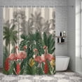 Bathroom Shower Curtain Summer Pink Flamingo Green Leaf Waterproof ...