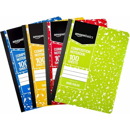 BasicBasics Wide Ruled Composition Notebook, 100 Sheet, Assorted Marble ...