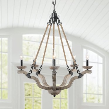 TOMIYA 4-Light Orb White Wood Chandelier,26" Globe Farmhouse Wood Chandelier for Dining Room ...