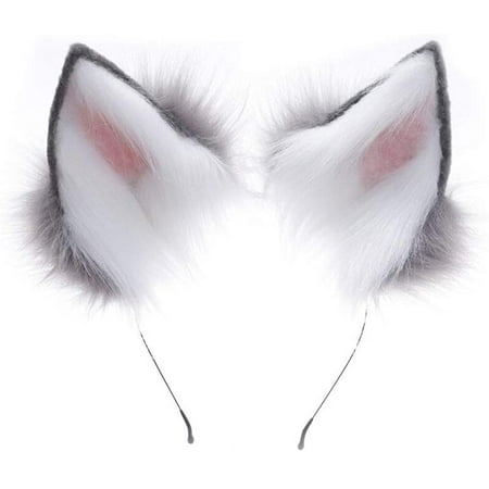 HTAIGUO Handmade Faux Fur Fox Wolf Ears Headband Halloween Christmas ...