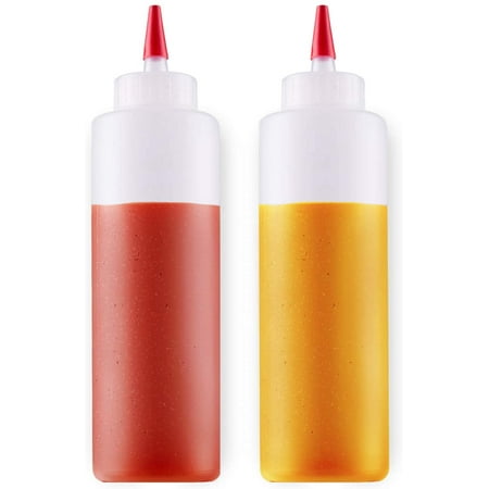 Red cap squeeze bottle 2 wide-mouth kitchen leak-proof refillable ...