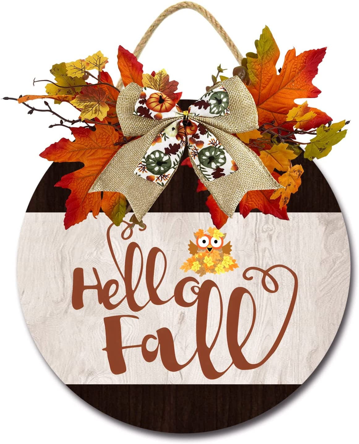 Eveokoki 11" Funny Hello Fall Cute Owl Signs for Front Door Farmhouse ...