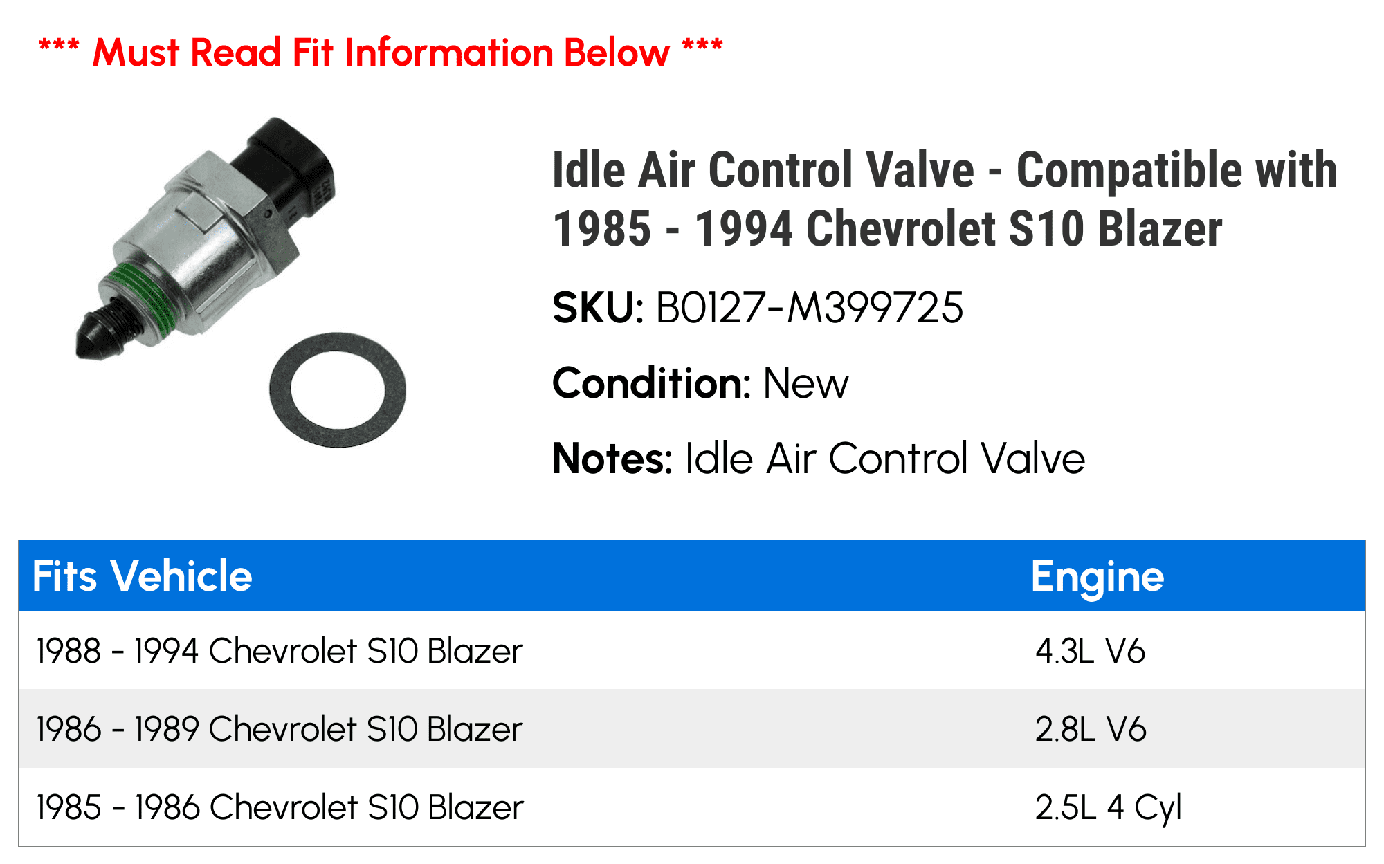 Chevy S10 Blazer Air Intake Control Valve IAC Idle Air Control Valve