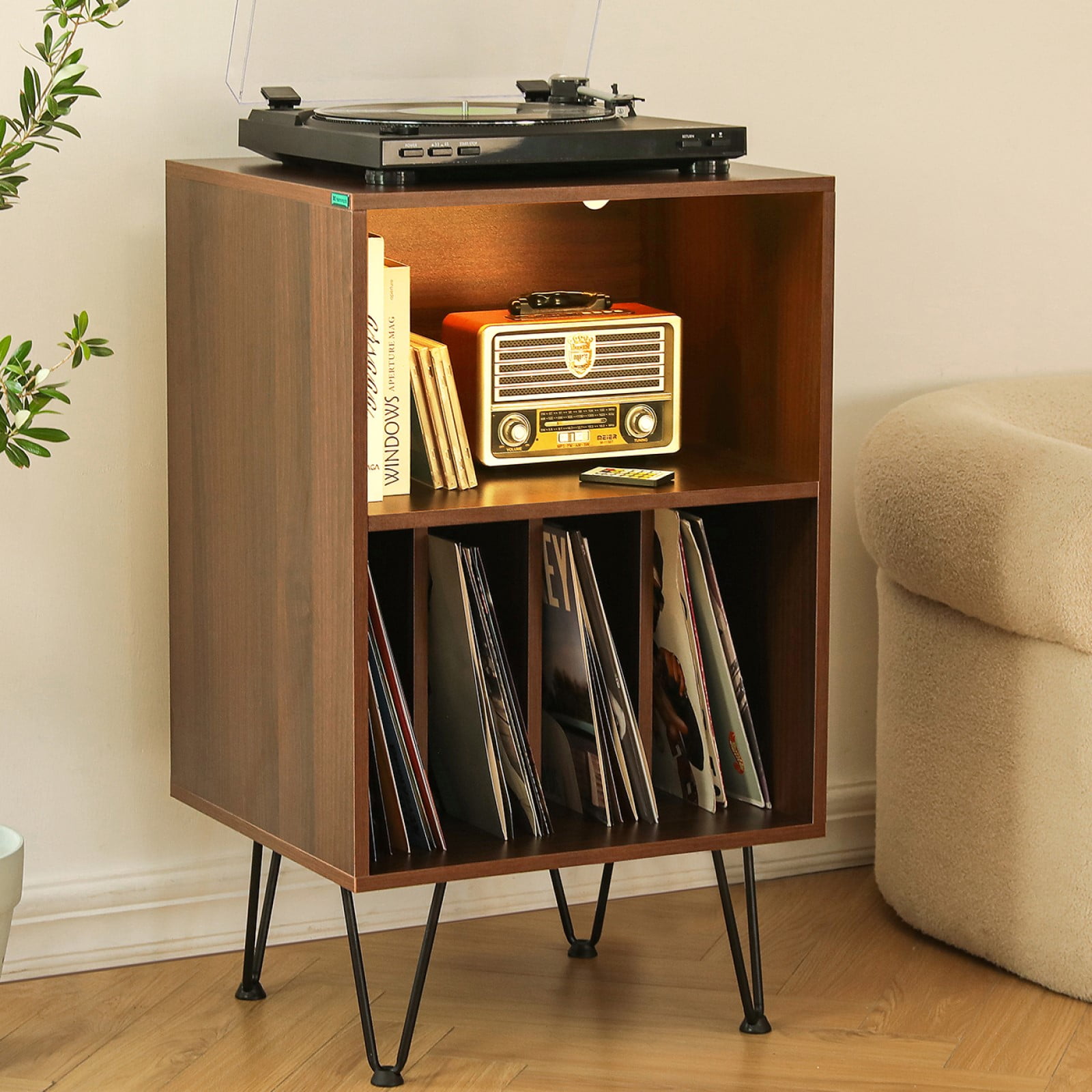 Hommpa Turntable Stand Brown Record Player Stand with Vinyl Storage and ...