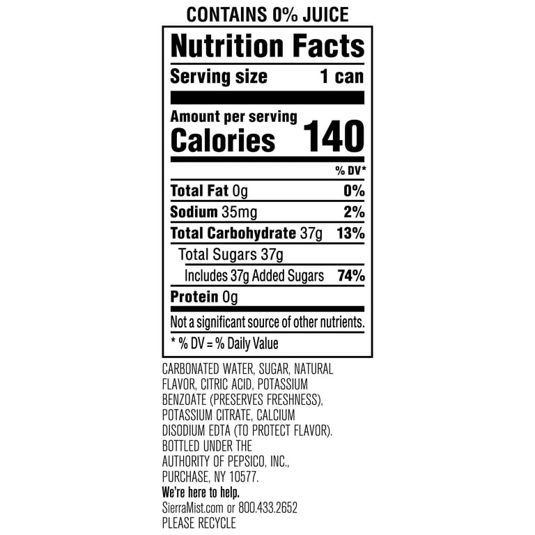 Sierra Mist Nutrition Label
