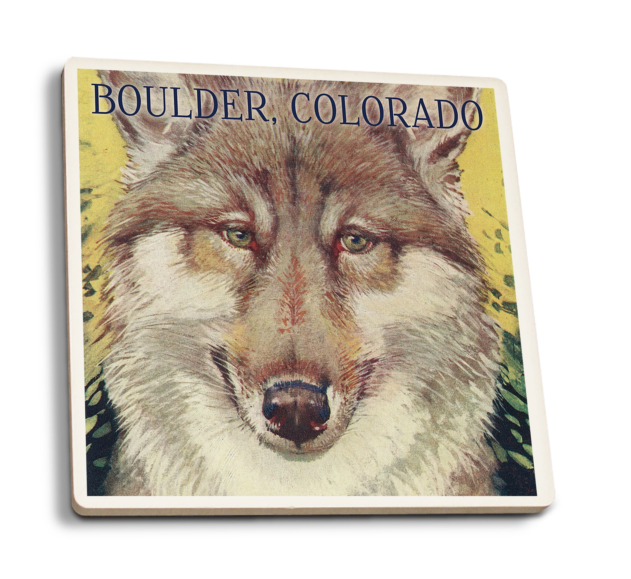 Boulder, Colorado, Gray Wolf Retro Poster (Absorbent Ceramic Coasters ...