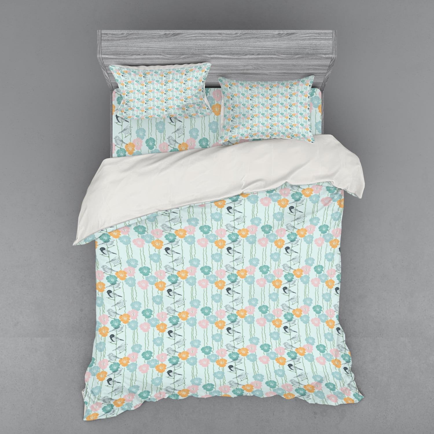 Ambesonne Spring Bedding Set 4 Pcs, Flowers and Birds Nostalgia, Queen ...