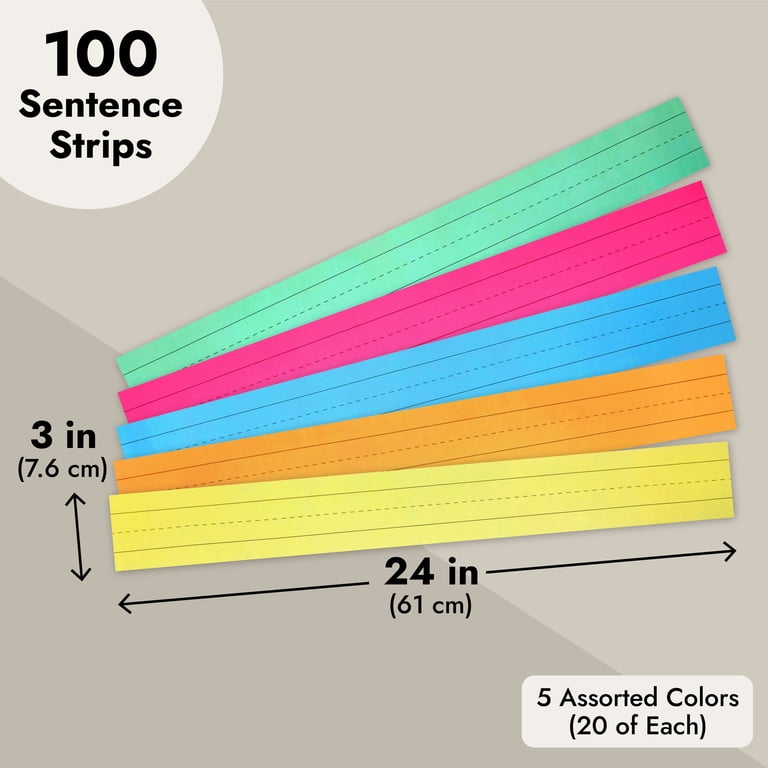 Reading Strips Rainbow Sentence Strips - 5 Colors, 1.5 X 3/4 Inch Ruled ...