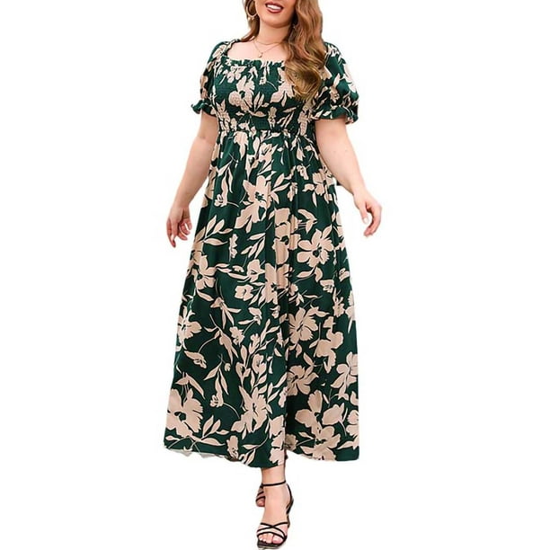 Sexy Dance Ladies Sundress Flowy Long Dress Ruffle Short Sleeve Summer