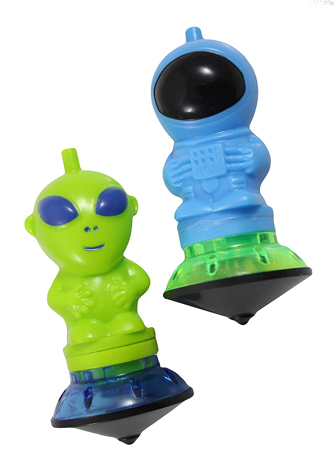 Set of 2 - Space Alien & Astronaut Spinning Tops Novelty Toy - Party ...