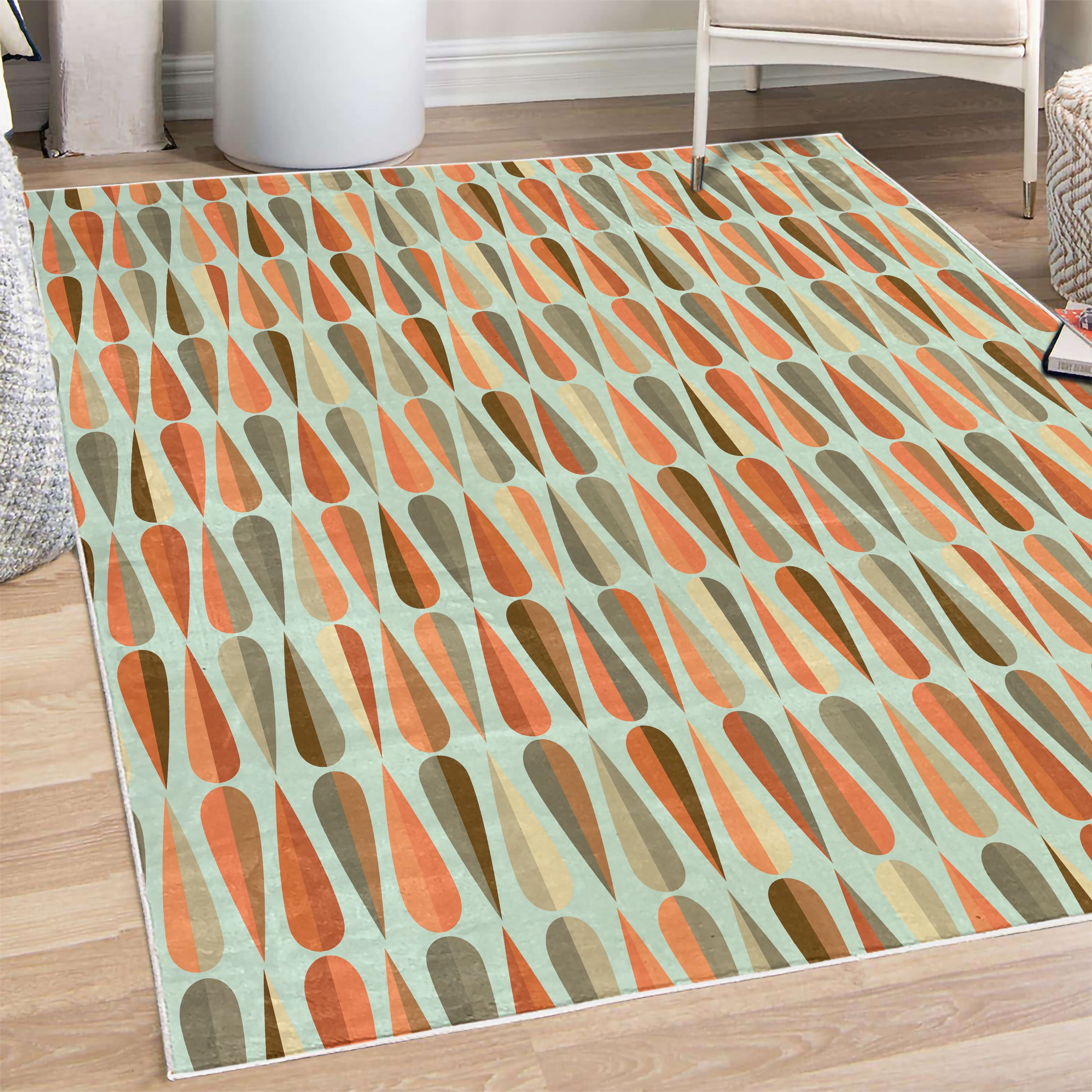 Retro Decorative Rug, Sixties and Seventies Style Geometric Round ...