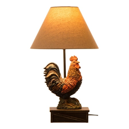 Glitzhome 19.69"H Rustic Polyresin Rooster Table Lamp with Burlap Shade ...