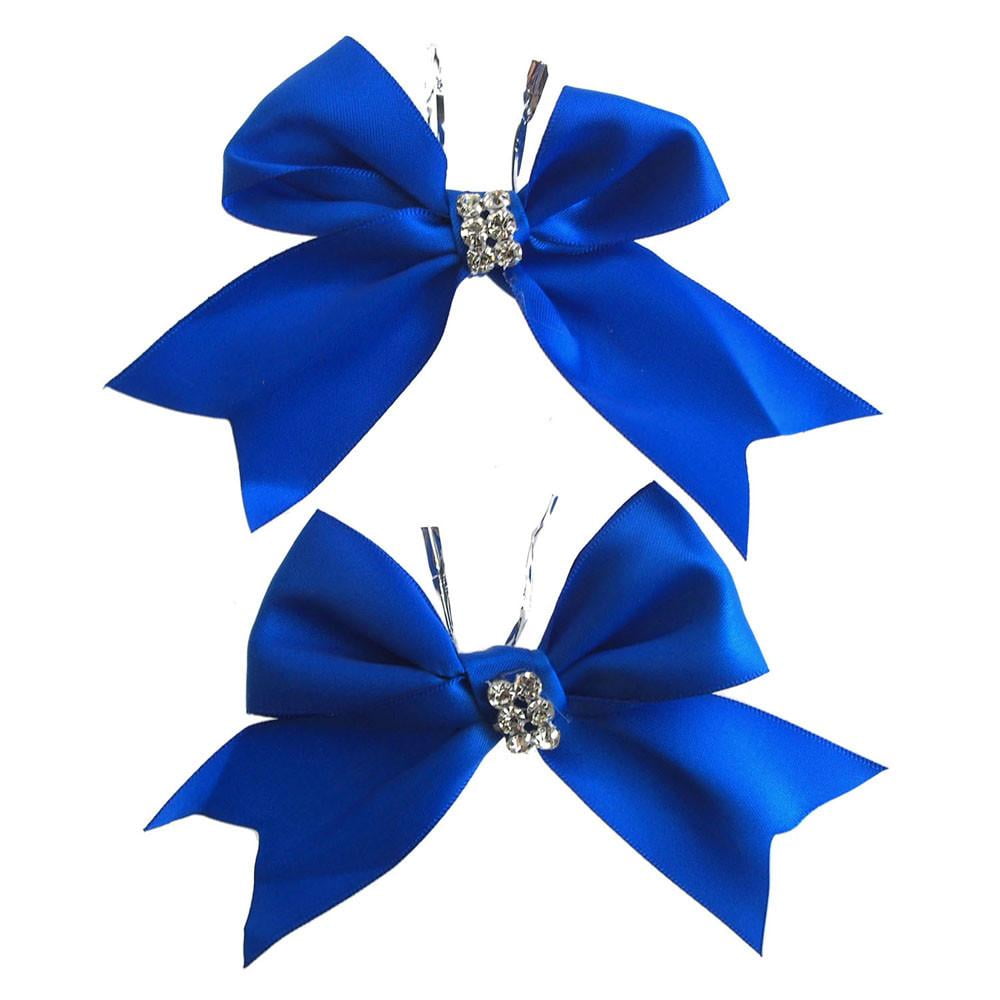 pre-tied satin bows with rhinestone, 4-inch, 2-piece, royal blue ...
