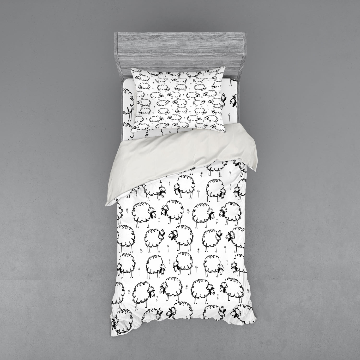 Funny Duvet Cover Set, Humorous Sheep Patterns on Meadow Flower Comic ...