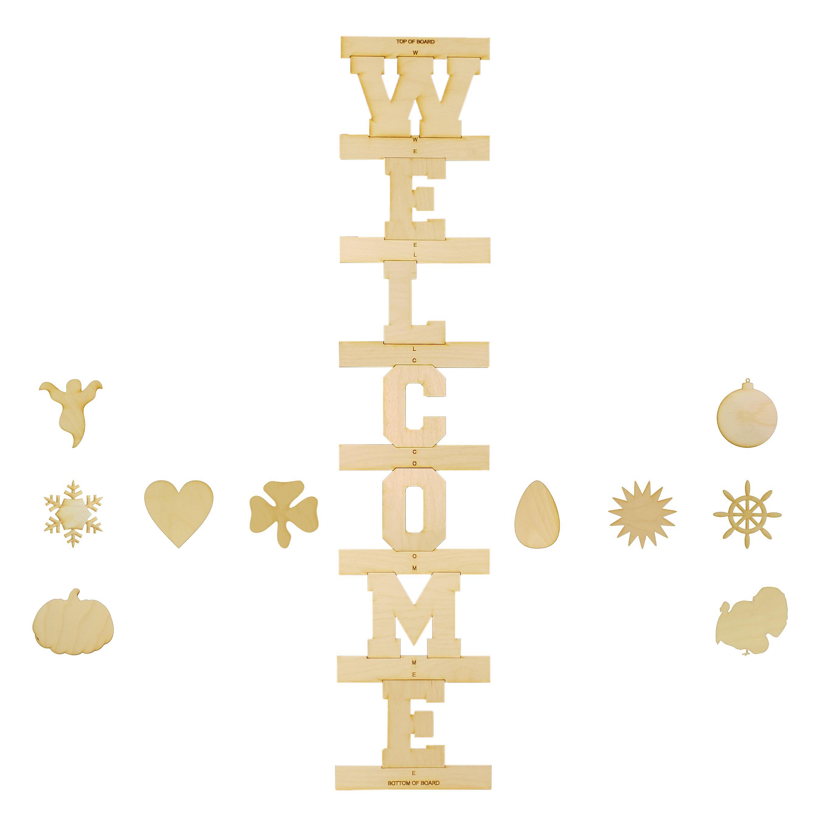 48 inch "Welcome" Board Wood Letter Set + Alignment Guides + Seasonal ...