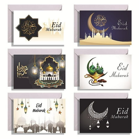 6pcs Castle Print Eid Mubarak Greeting Card With Envelopes And Stickers ...
