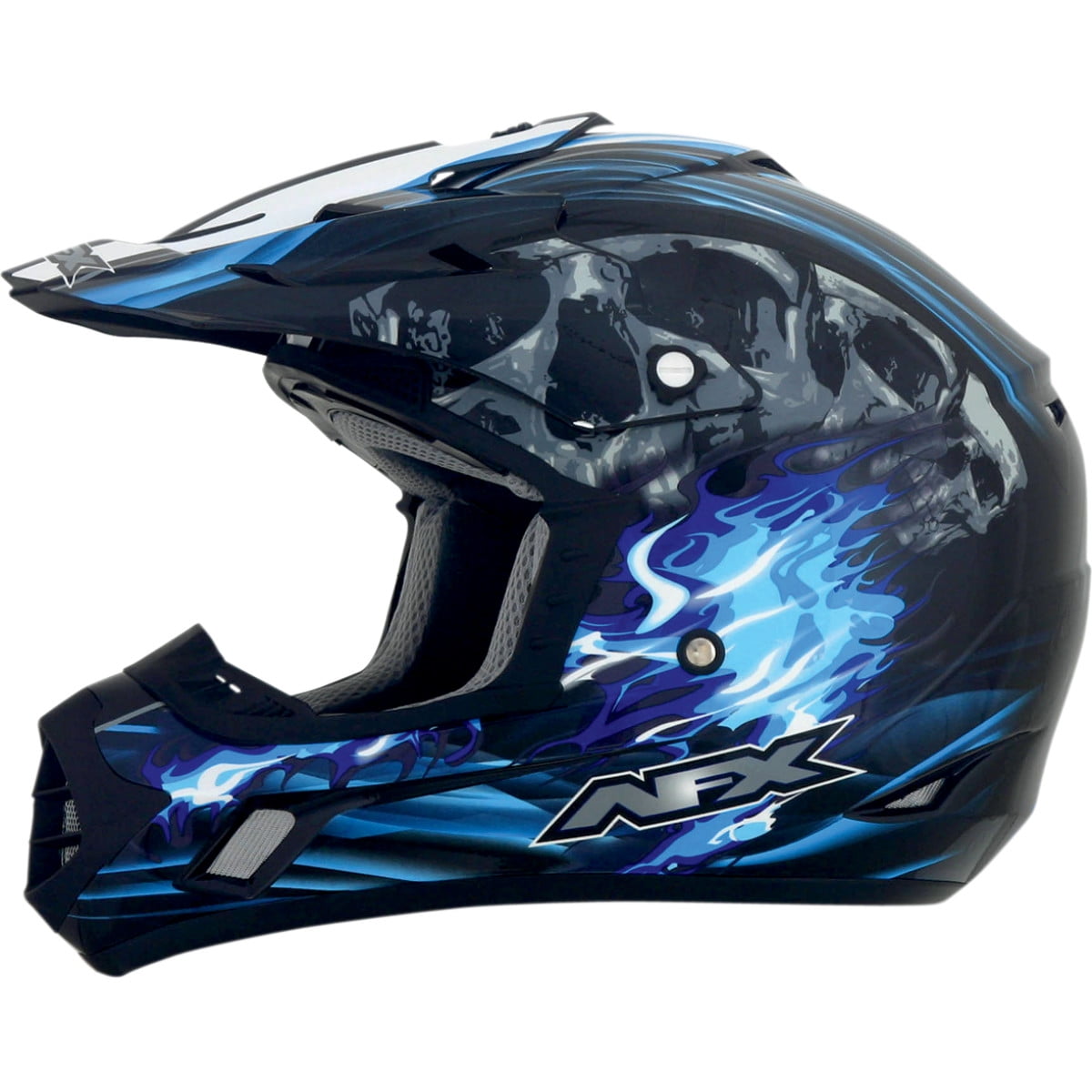 AFX FX-17 Offroad Helmet (Inferno Black/Blue Clear Coat, Large ...