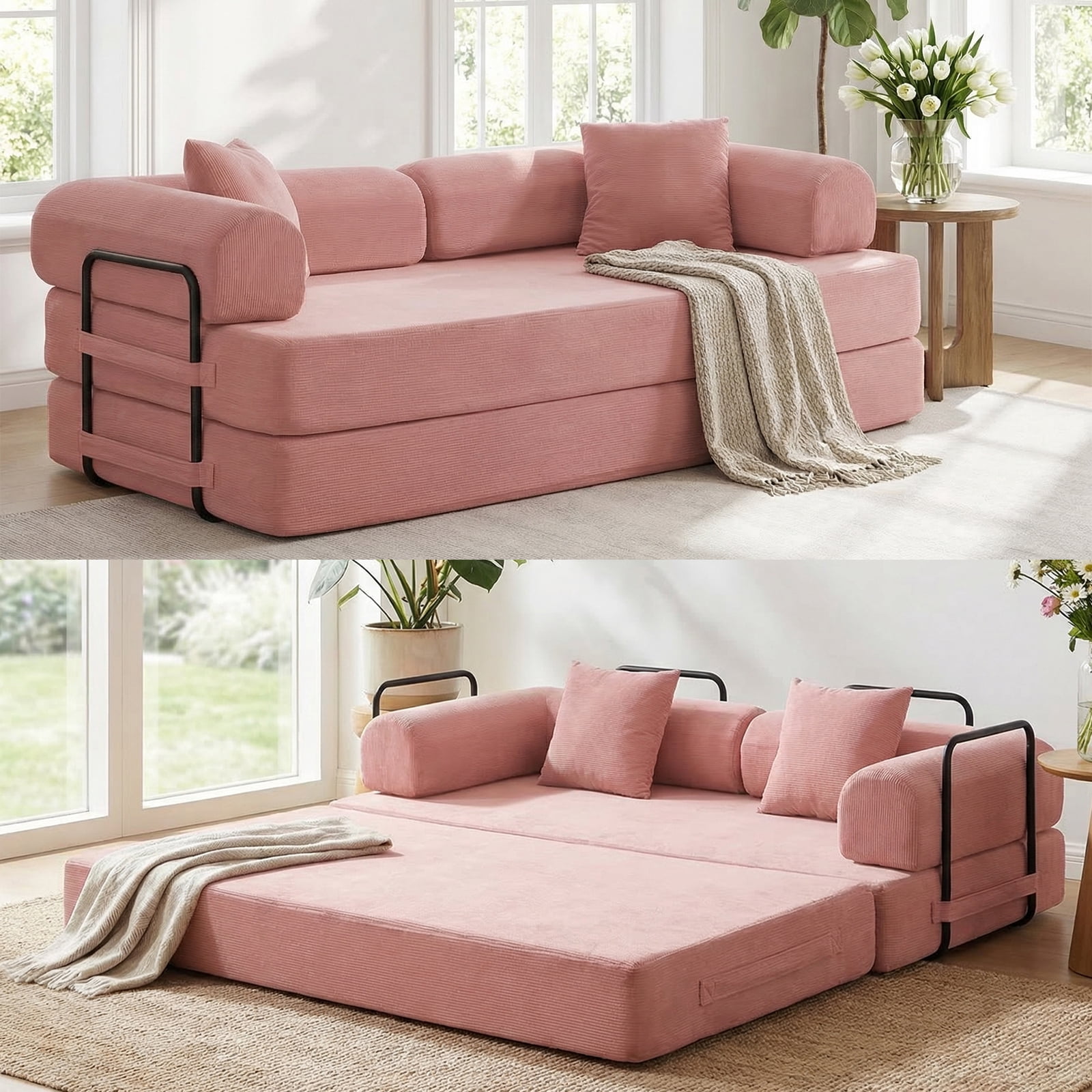 Mjkone 79" Convertible Loveseat Sleeper Sofa Bed,Corduroy Folding Floor ...