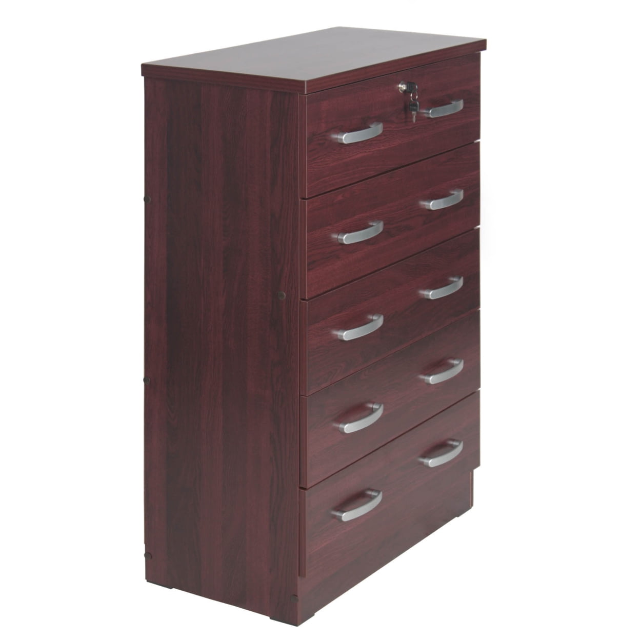 Home Furniture Cindy 5 Drawer Chest Wooden Dresser with Lock - Mahogany ...