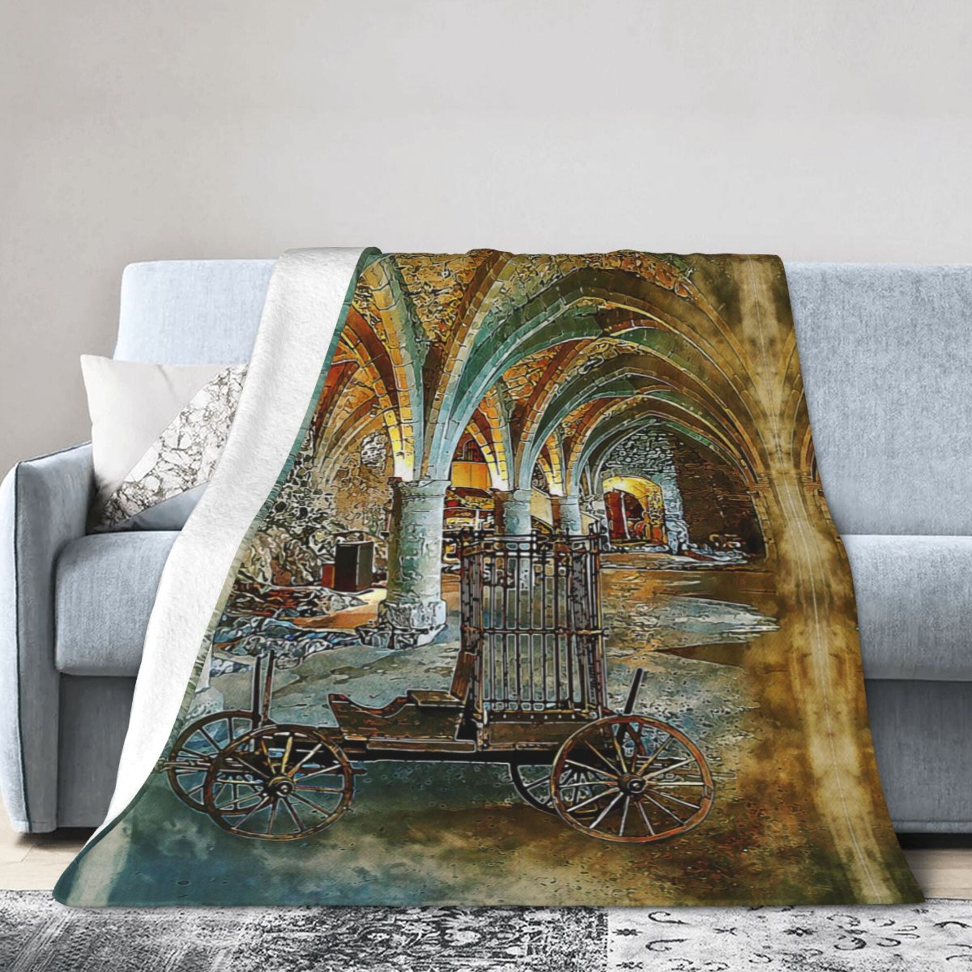 Anti-Pilling Flannel Bed Throw Blankets Arch Medieval Cloister - Couch ...